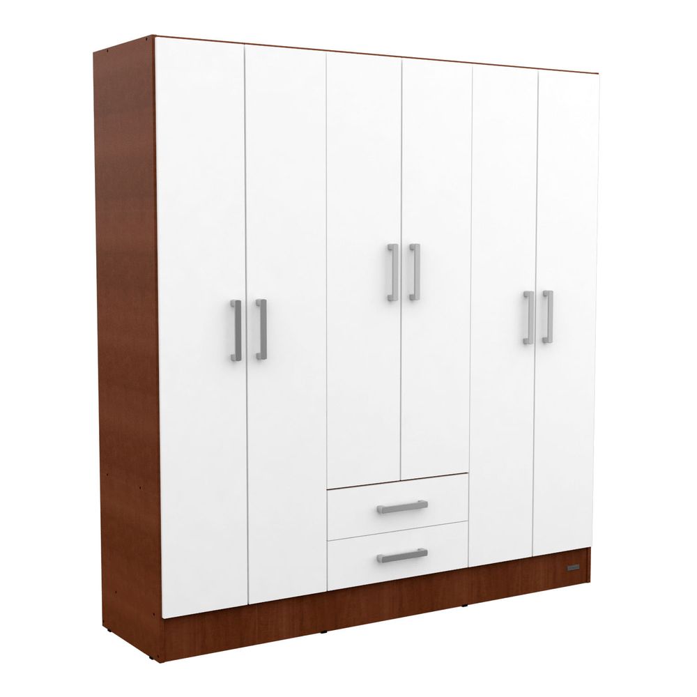 Placard 6 Puertas 2 Cajones Melamina Mosconi Dakar Color Tabaco/Blanco