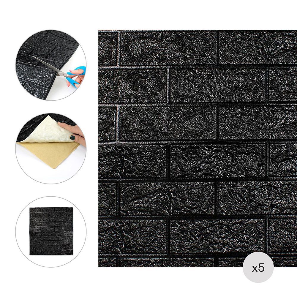 Placas 3D Autoadhesivas Ladrillo Vista Negro 70x77 Packx5