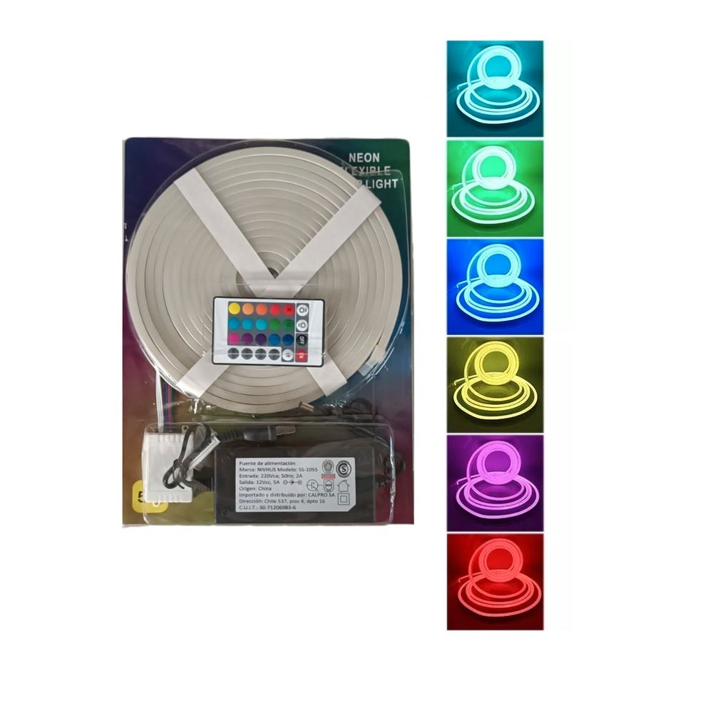 Tira LED Neon 5 MTS Colores y Control Remoto