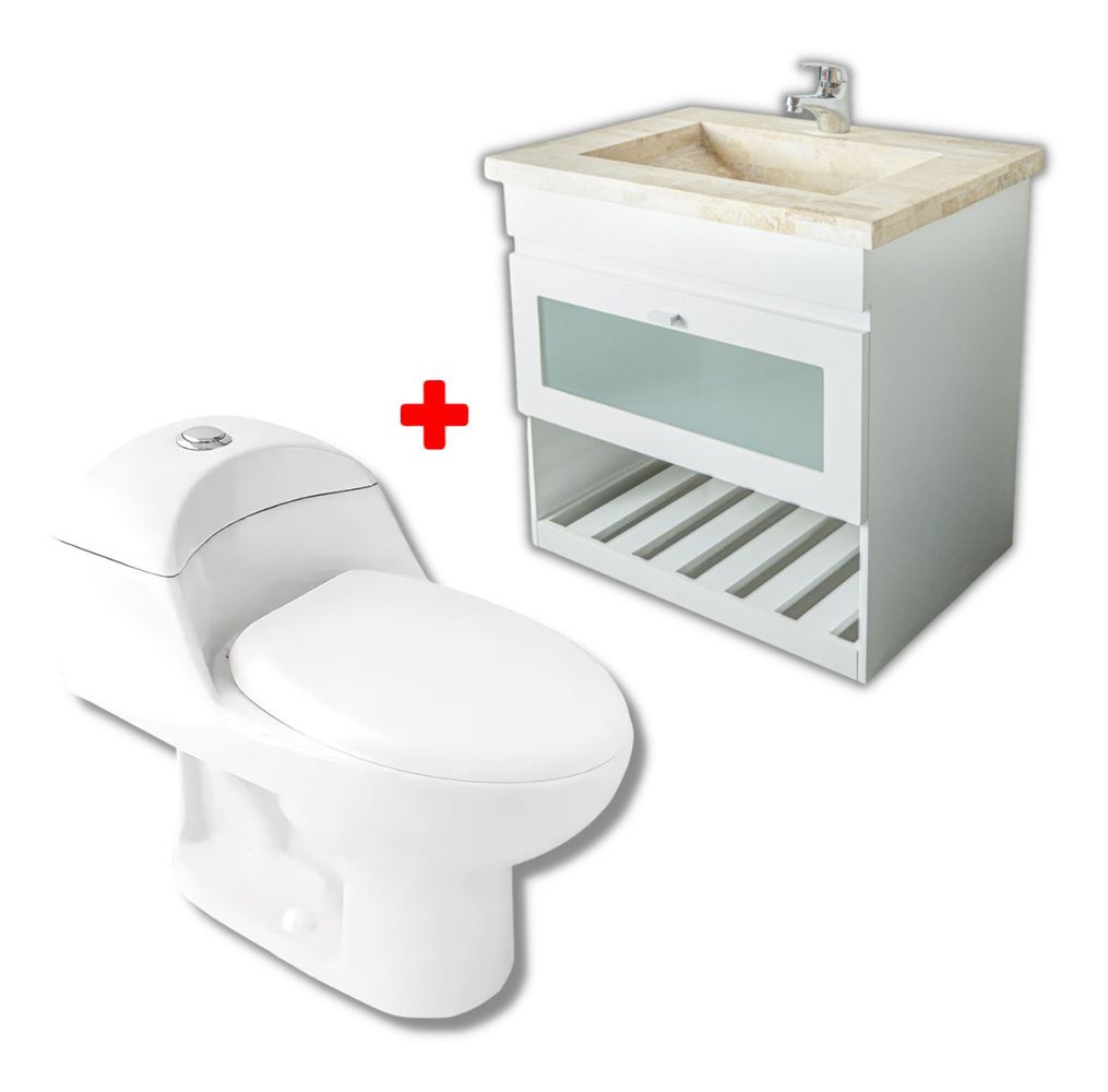 Vanitory 60cm Bacha Travertino Inodoro Mochila Asiento