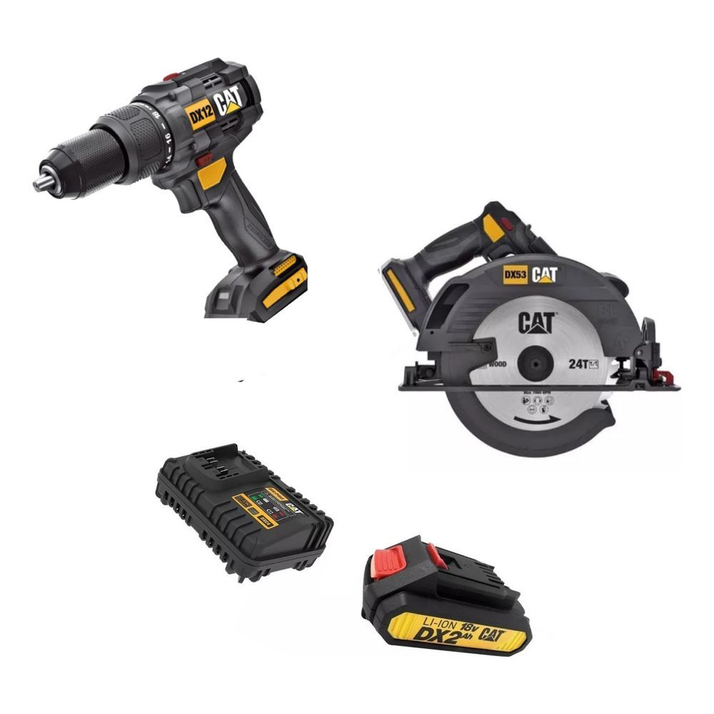 Combo Cat Taladro Dx12b+ Sierra Circular Dx53b+ Bateria Dxk904 Catcombo03