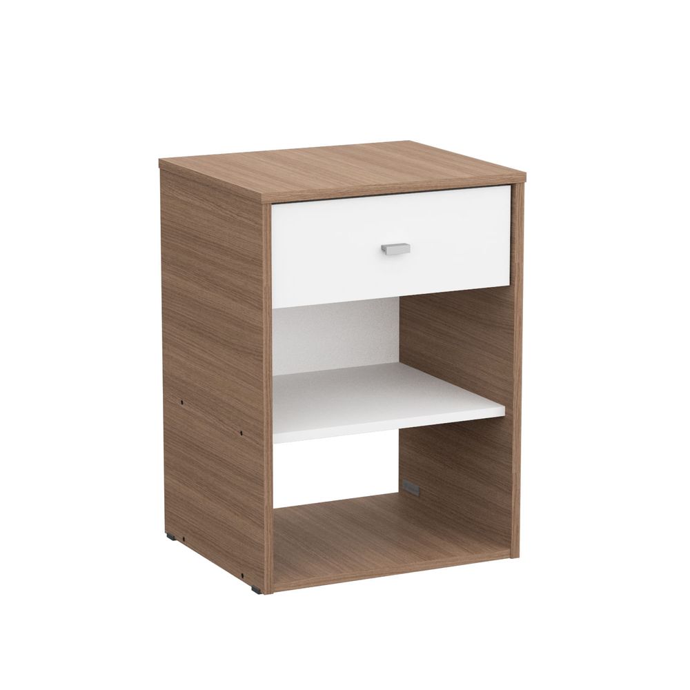 Mesa De Luz Juvenil Milenial 1 Cajón Melamina Color Carvalho Mezzo/Blanco