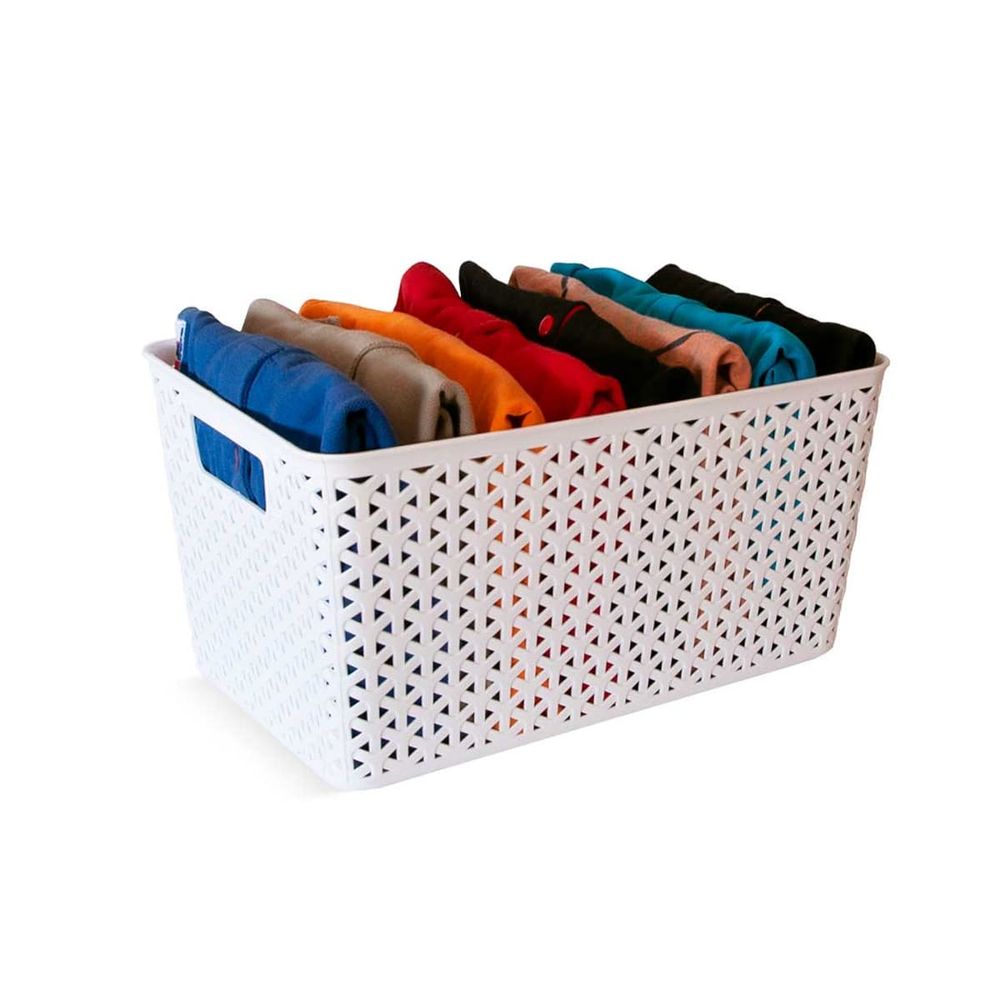 Cesto Canasto Ratan Rectangular Organizador Blanco - Colombraro