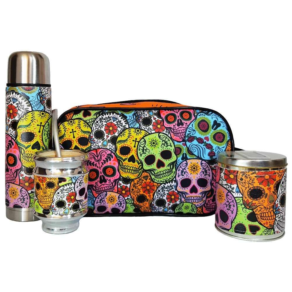 Kit de bolso de mano con termo Calaveras