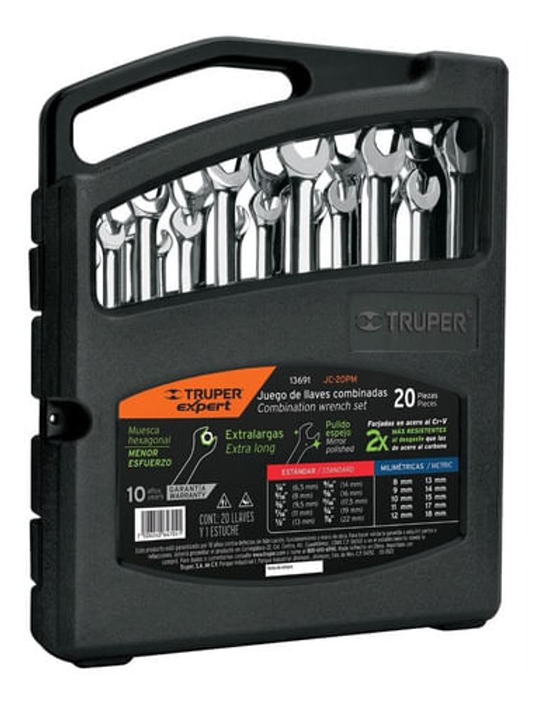 Juego De Llaves 18 Combinadas Truper 13691 Milimetrica Pulgada Largas Set