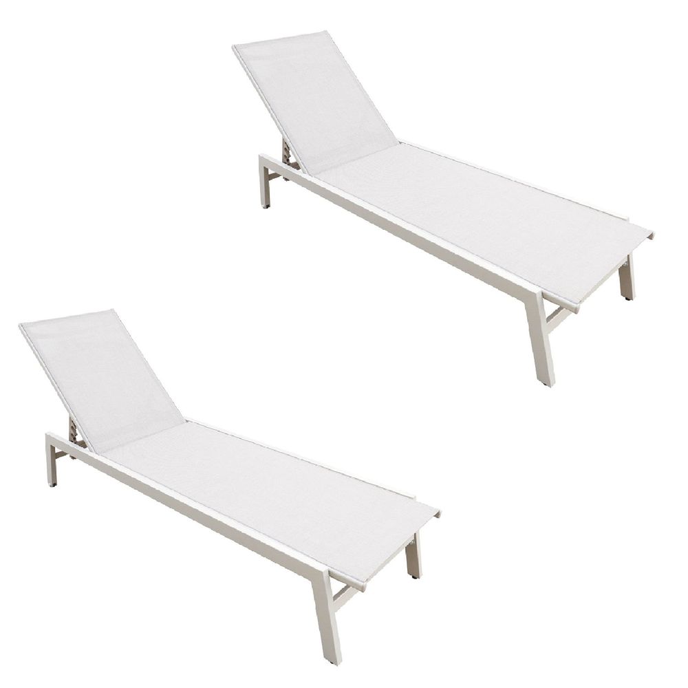 Juego De Reposeras Aluminio Y Textilino Exterior x2 Blanco