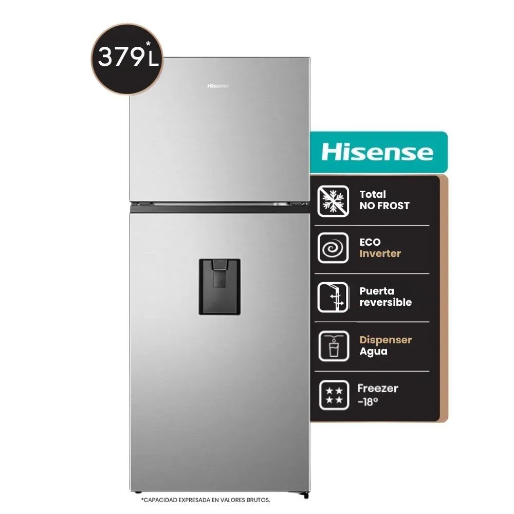 Heladera Hisense Con Dispenser 379L Top Mount Inverter No Frost Inox ...