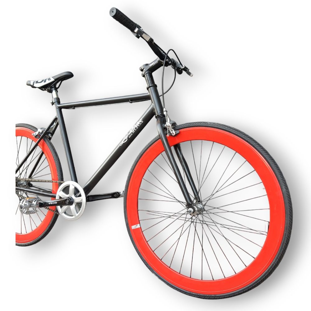 Fixie Single Speed Rodado 28 Triple Pared Piñon Libre (Negro/Rojo)