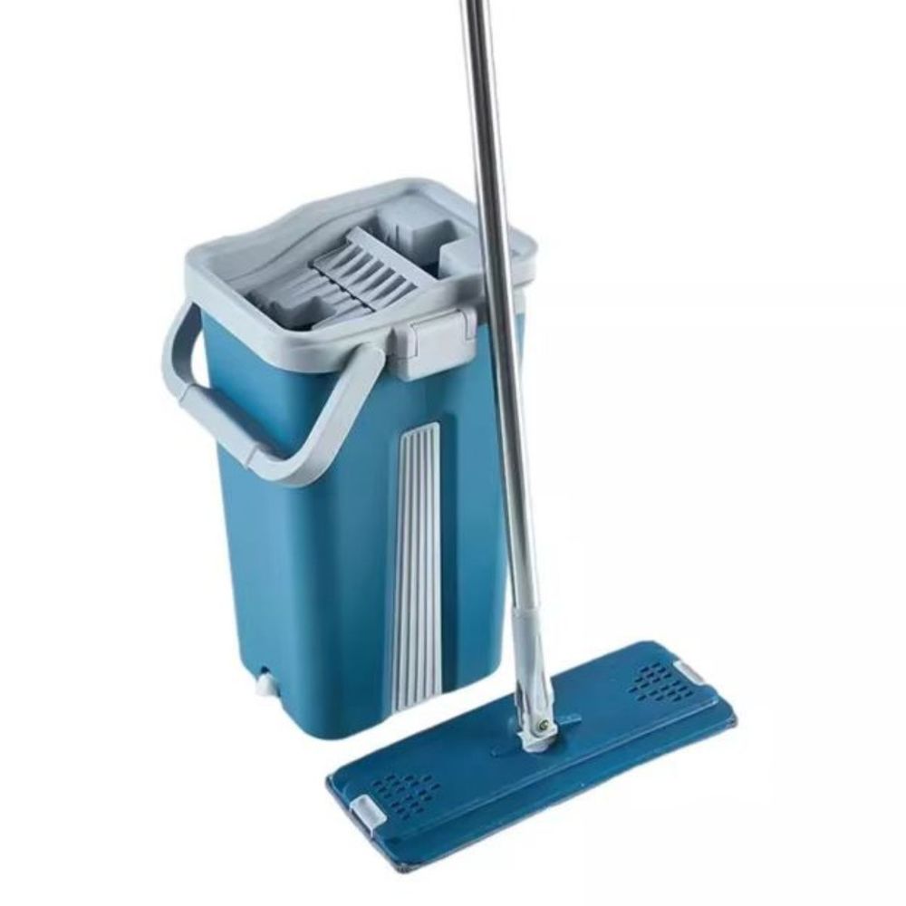 Mopa plana con 2 paños de microfibra y balde escurridor Azul