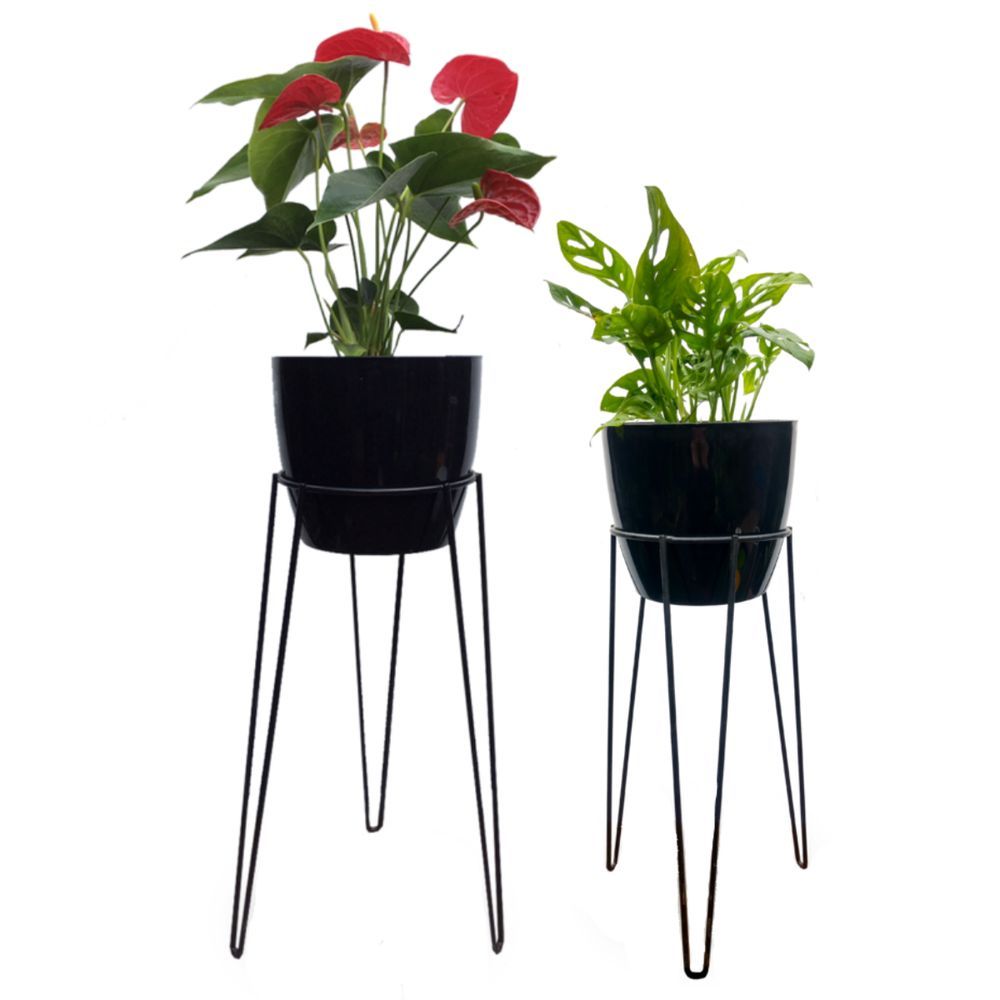 Combo Porta Maceta Hierro 50 y 40 Maceta 22 Negro