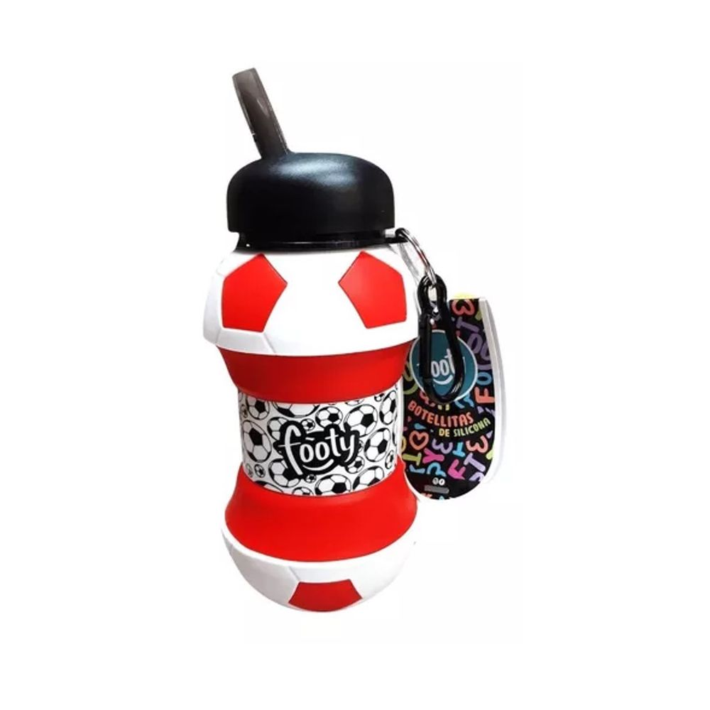 Vaso Botella De Silicona Flexible Acordeón Footy - Pelota Roja Blanca
