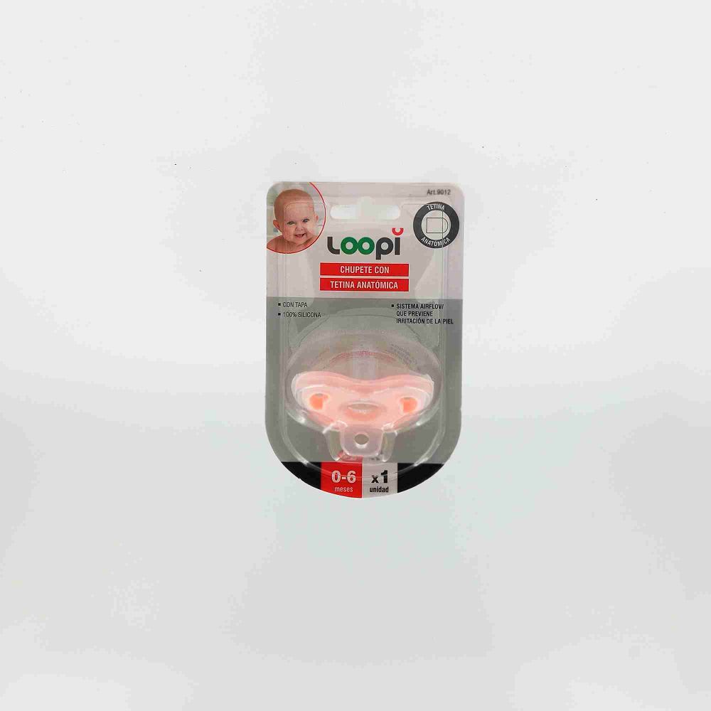 Chupete Loopi rosa con tetina anatómica, 0-6 meses x 1u.