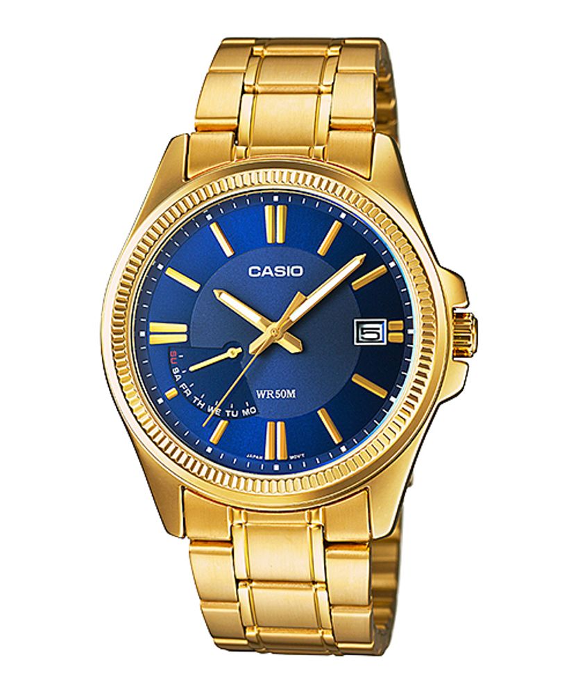 Reloj Casio MTPE115GB-2A-Dorado con Azul
