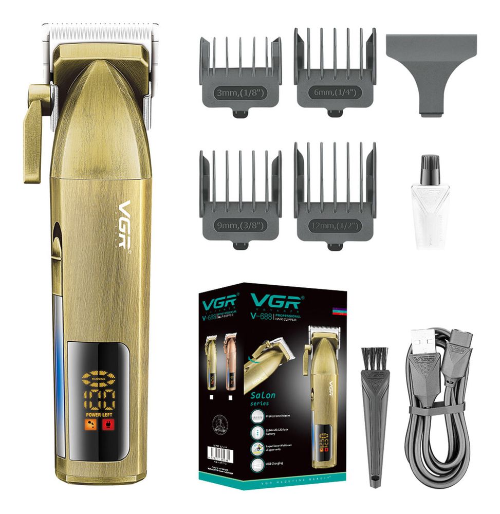 Máquina Barbería Profesional VGR V-688 Metal Usb Led 5 horas