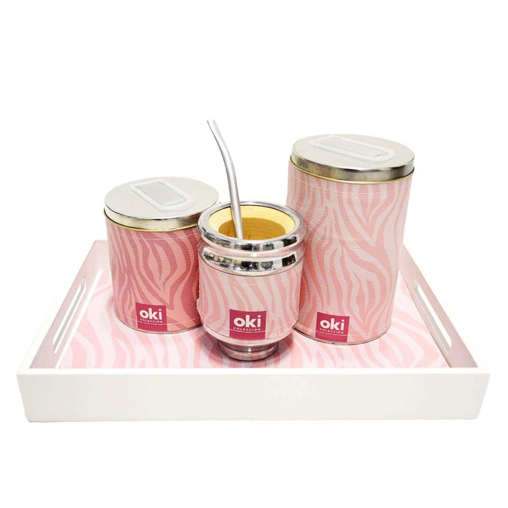 Kit de mate y bandeja Cebra rosa