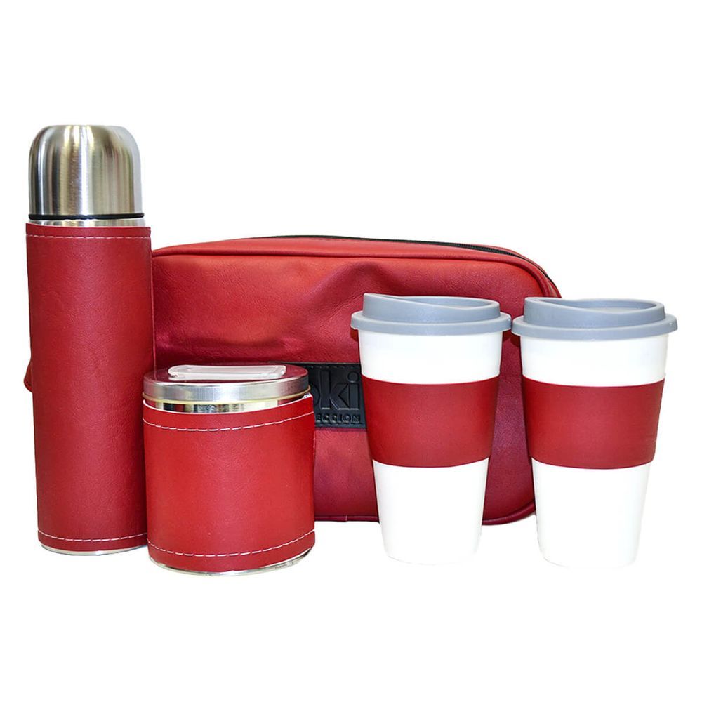 Kit cafetero con bolso de mano ecocuero Bordo