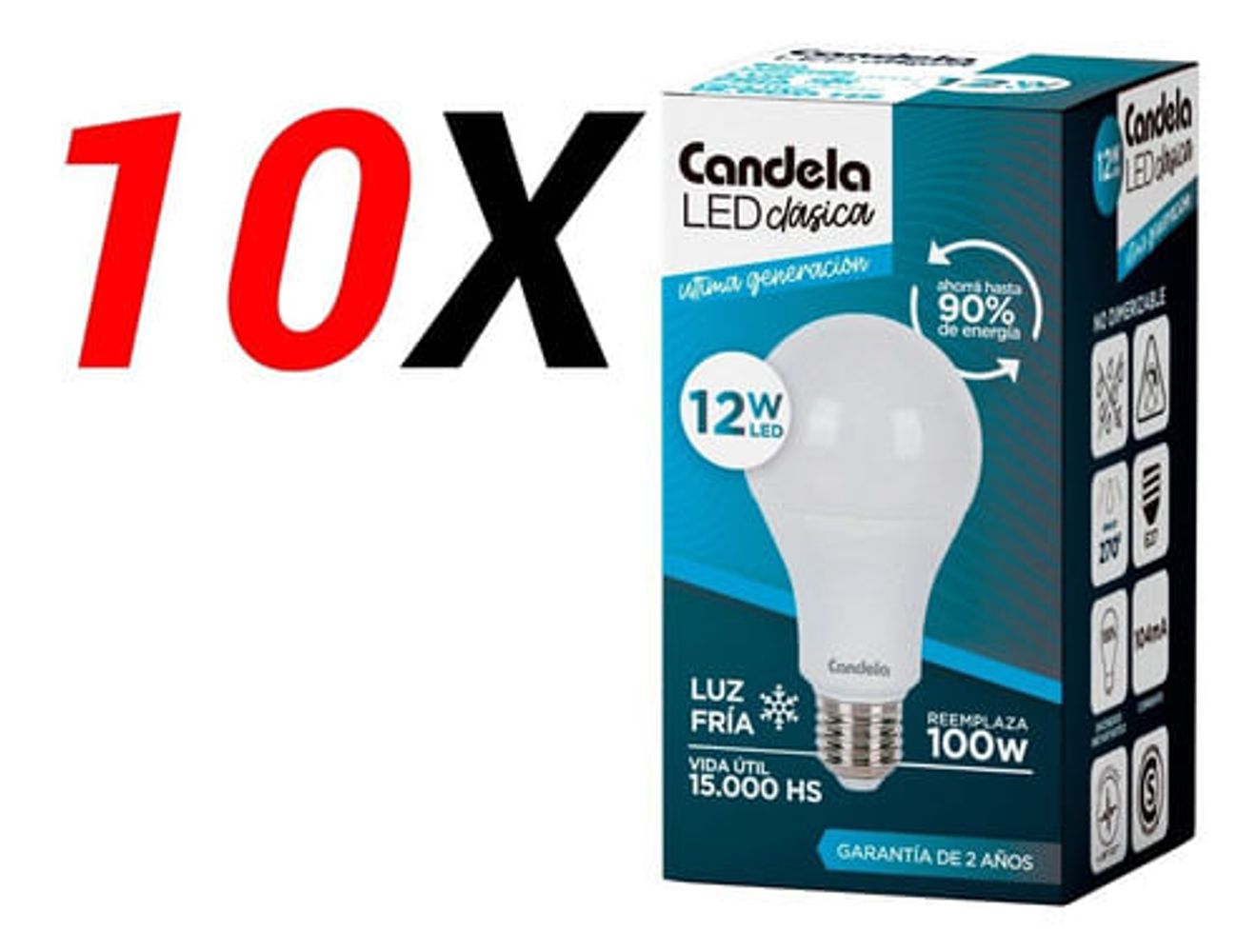 Pack X 10 Lámparas Led Candela 12w Reemplaza 100w
