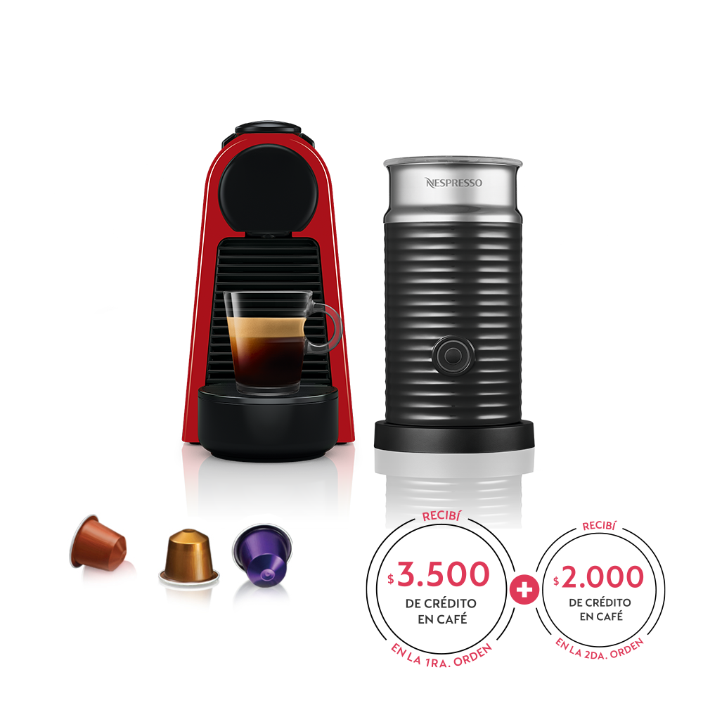 Cafetera Nespresso Essenza Mini Red + Aeroccino 3