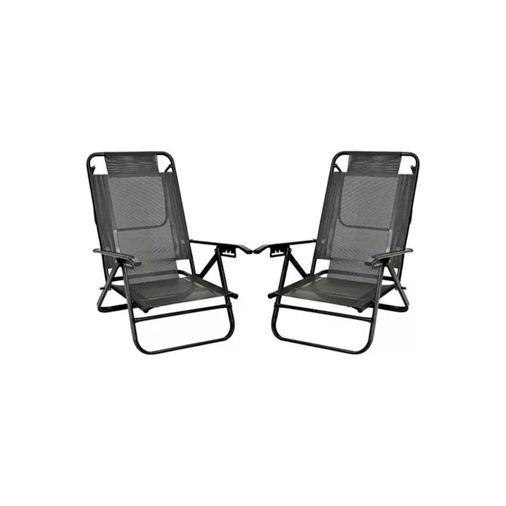 X2 Combo Reposeras Descansar 80045 Black Aluminio 5 Posiciones Plegables