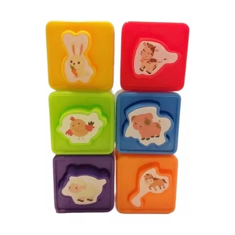 Cubos Apilables Con Animales Encastrables X 6 Riva