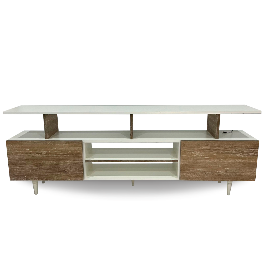 Rack Mueble TV con 2 puertas Blanco y Vintage