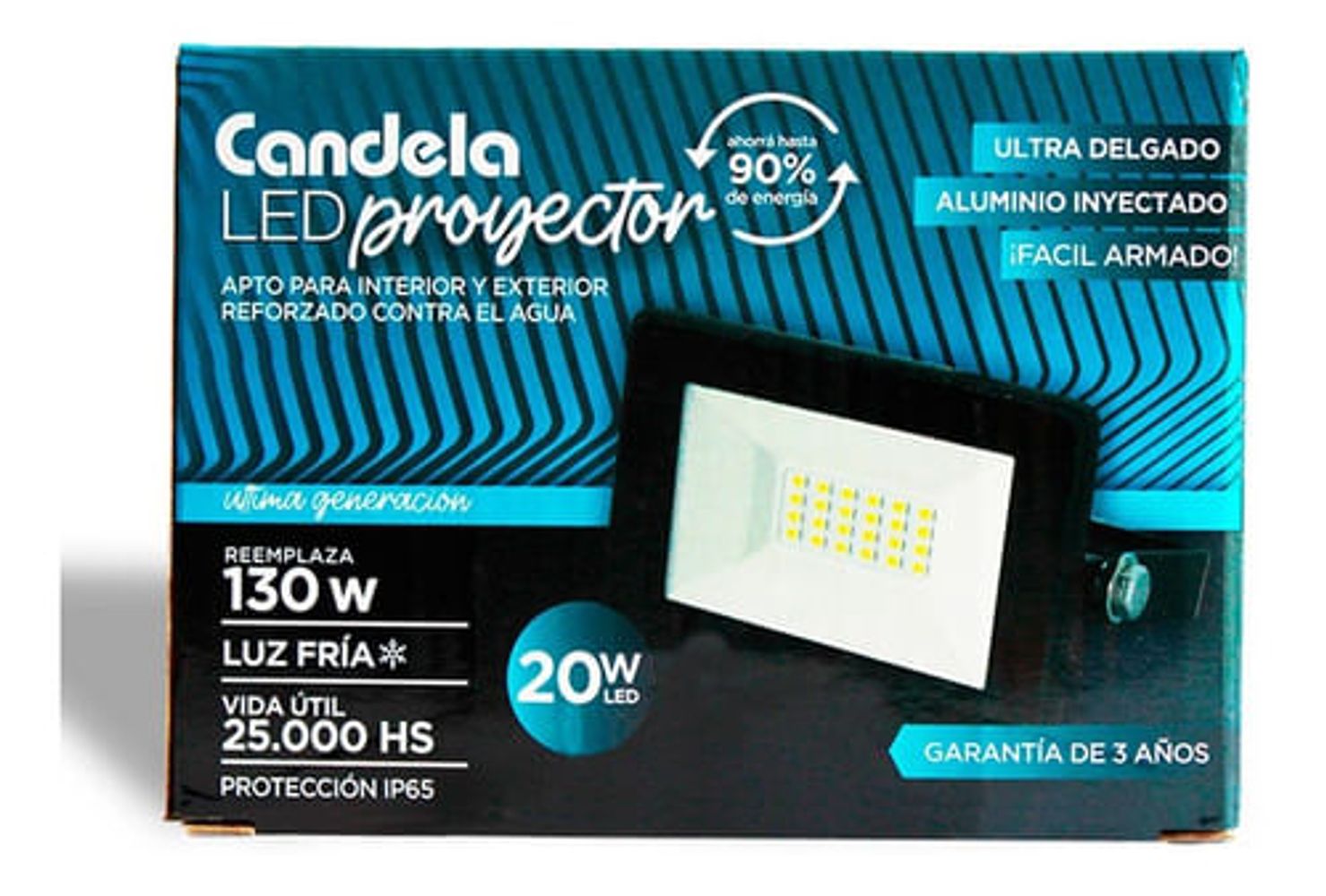 Reflector Led Candela 20w Reemplaza A 130w Interior Exterior