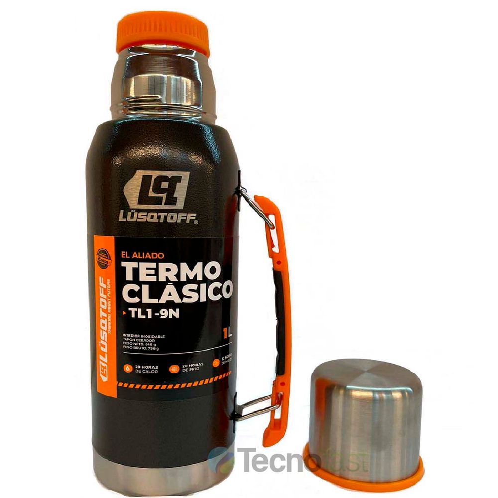 Termo Acero Inox 1 Litro Lusqtoff Negro Frío Calor Manija