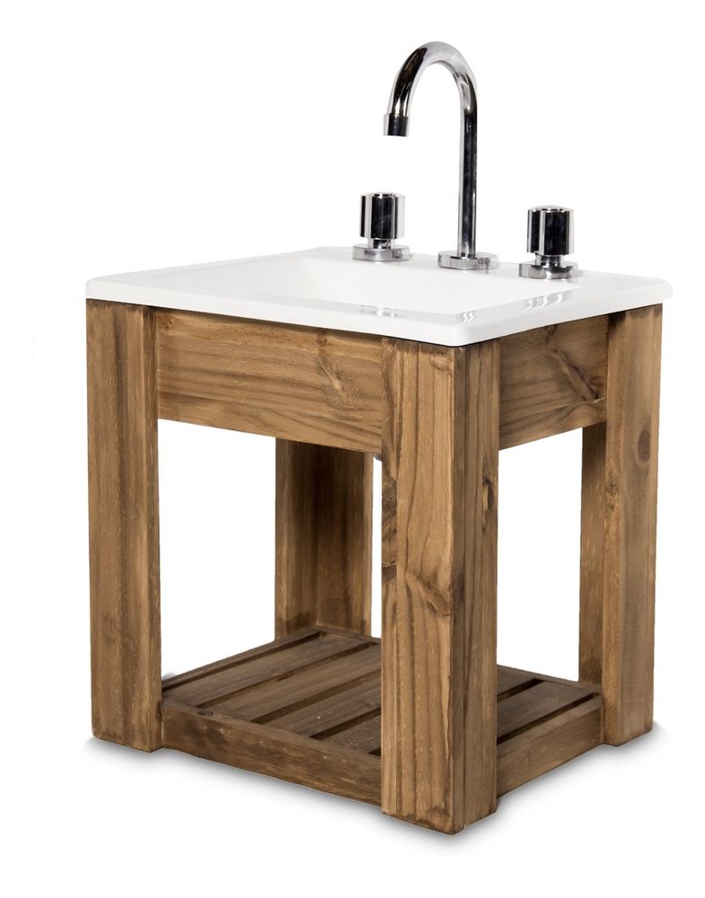 Vanitory Colgante 40cm Madera Maciza Y Bacha Maral Blanca