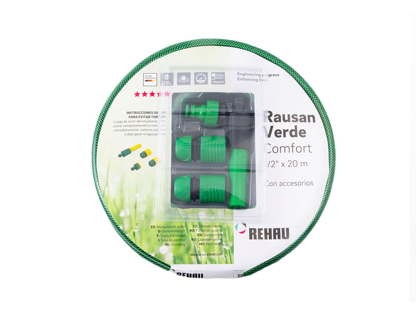 Manguera Riego 1/2 Pulgada Reforzada X20m Rehau Rausan + Set