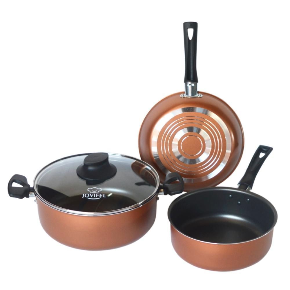 Set de Ollas + sarten Jovifel Piamonte Antiadherente 4 Piezas Cobre