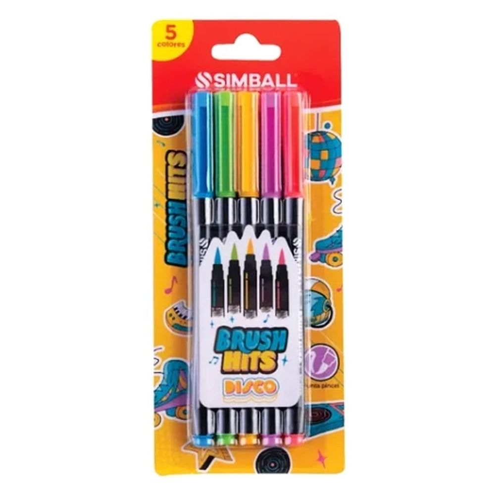 Marcadores Brush Hits Punta Pincel 5 Colores Simball Disco
