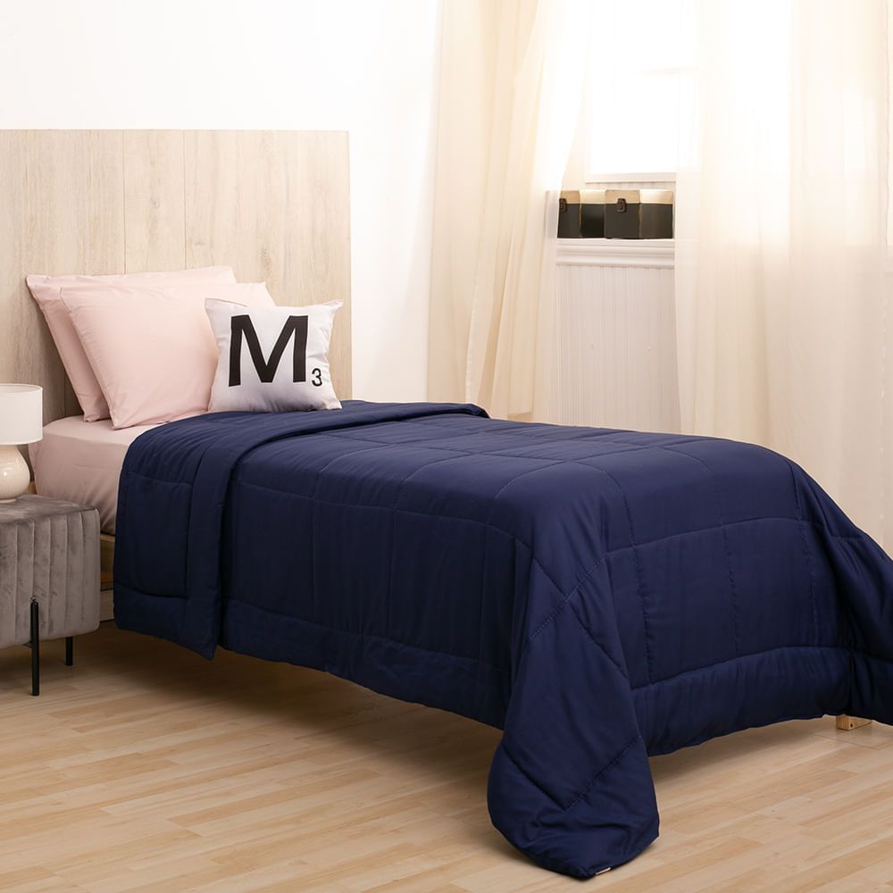 Cubrecama Oro 1 1/2 plazas Liso Azul Marino