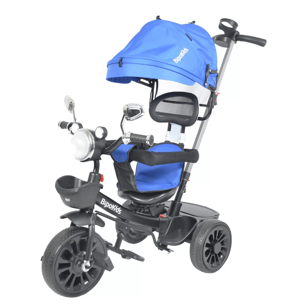 Triciclo Direccional Reversible Luces Sonido Extensible TR9008 Bipo Azul