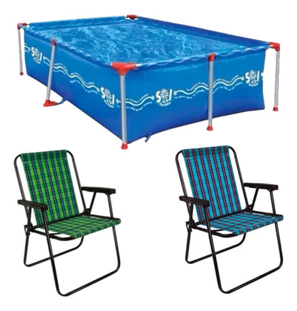 Combo Jardín Pileta + Reposera A Rayas Azul + Repo Negra Mor