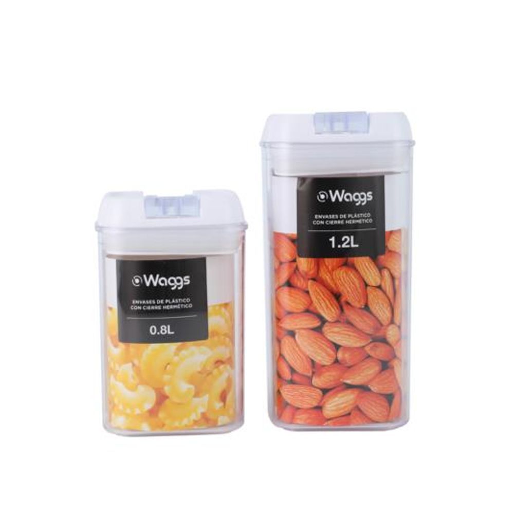 Set X2 Frascos Contenedores Herméticos Waggs Taper Apilables