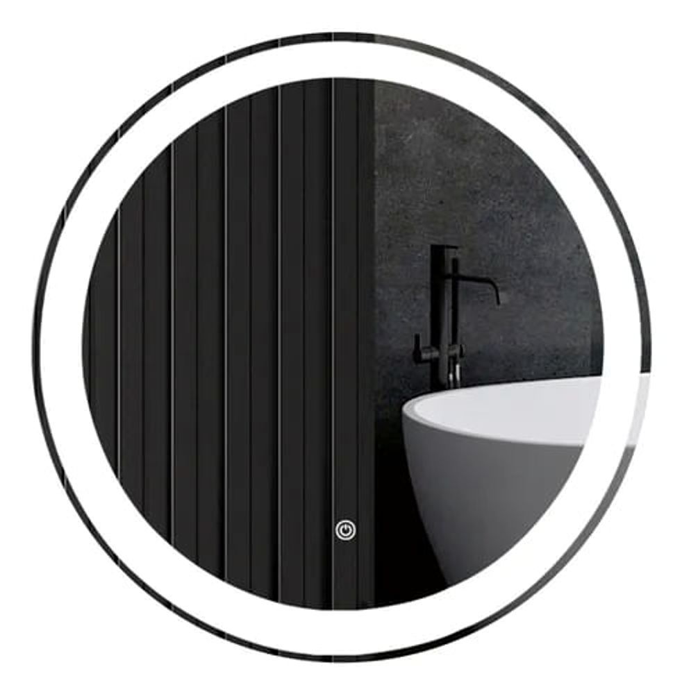 Espejo Redondo Led Luz Fría Táctil 60cm Anti Empañe C/ Hora Borde Pulido