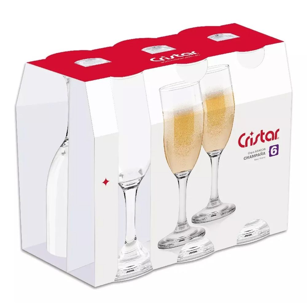 Set x6 Copa Champagne Aragon Cristar Vidrio 177 Cc