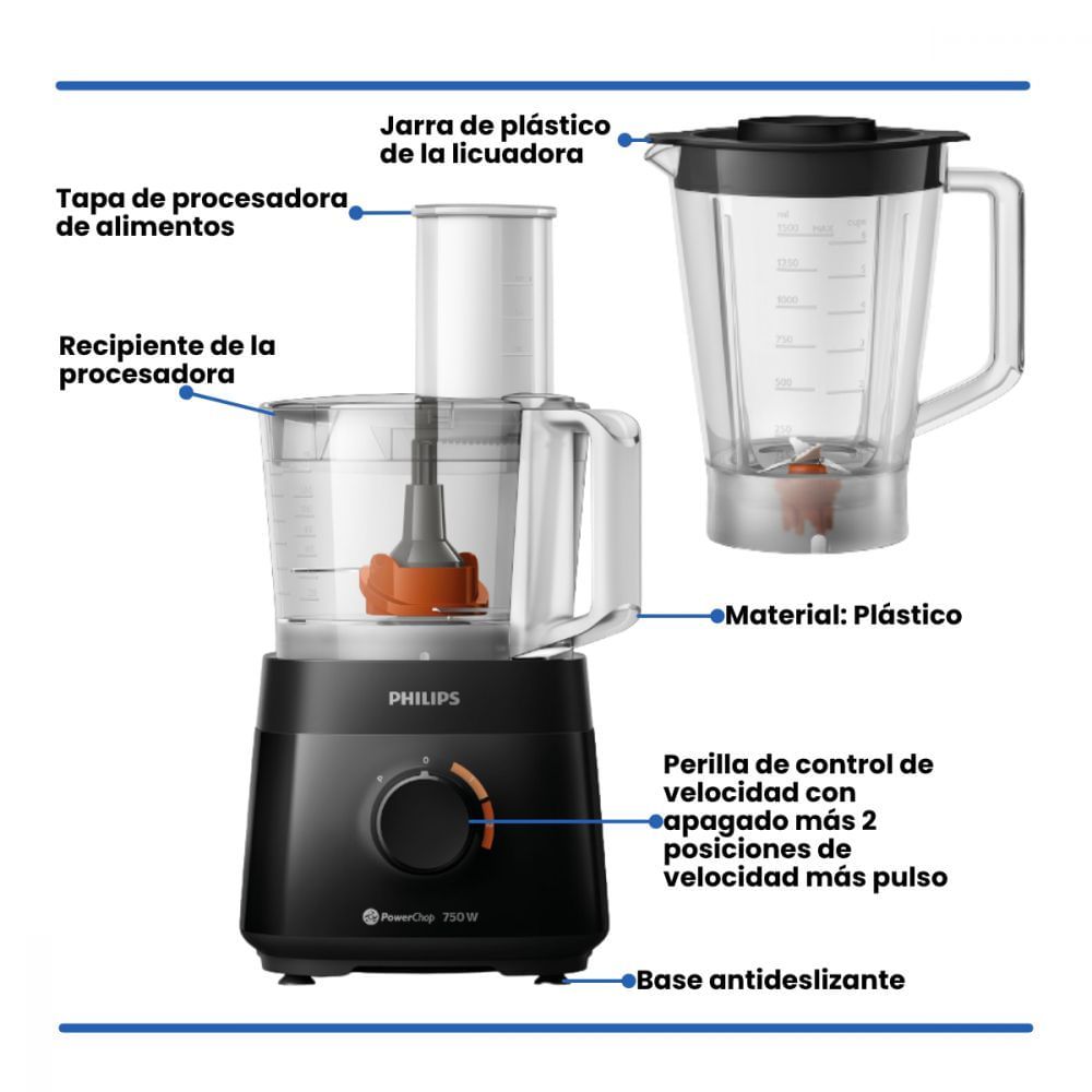 Philips Procesadora de alimentos HR7301 90 750W Recipiente 1.5L