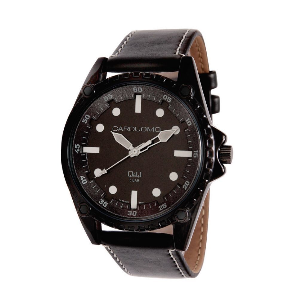 Reloj Hombre Caro Uomo malla eco cuero negro y blanco CU04 ALWH