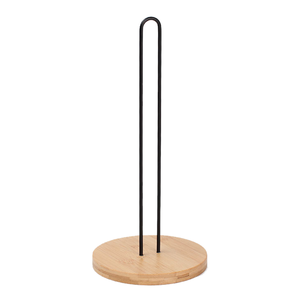 Porta Rollo De Cocina Negro Y Madera Bambú Carol