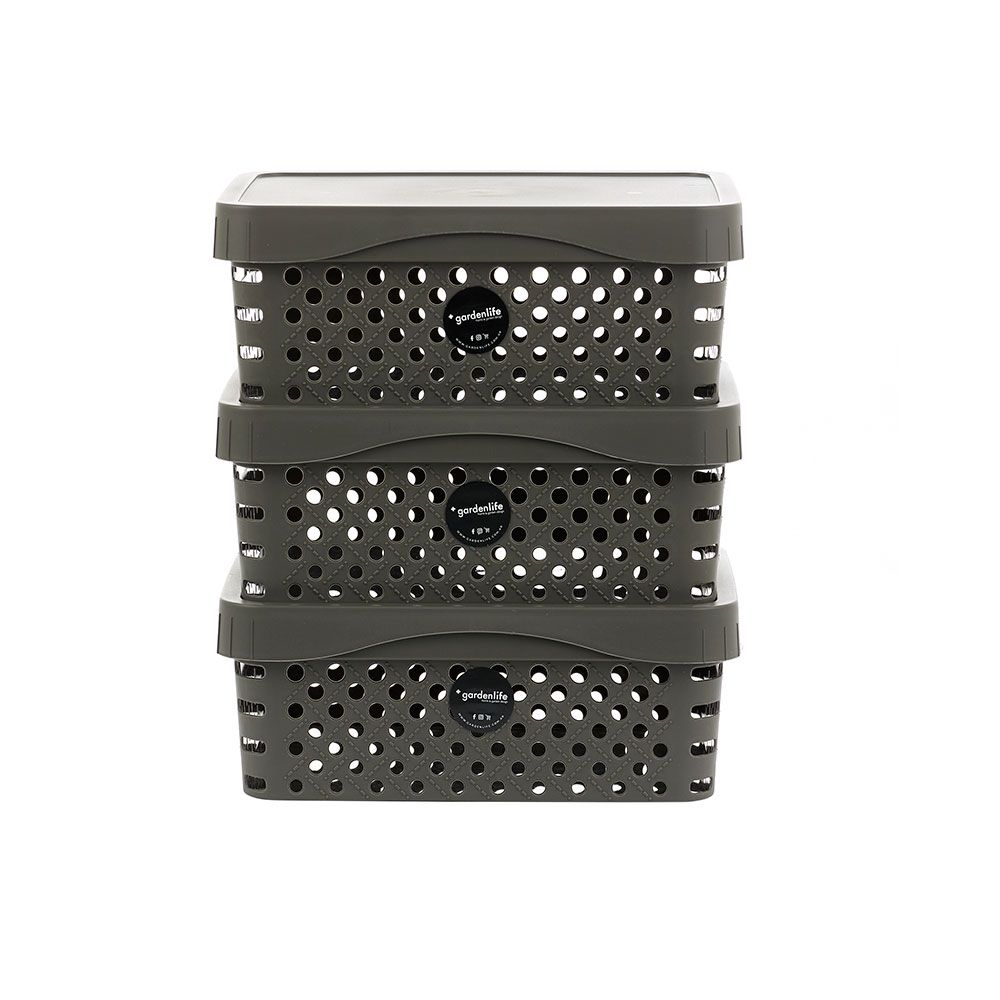 Set de 3 Contenedores Perforados Trendy Box 12 lts. Grafito