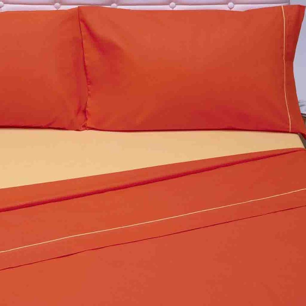 Sabana Colors 144 Hilos Danubio King Rojo Naranja