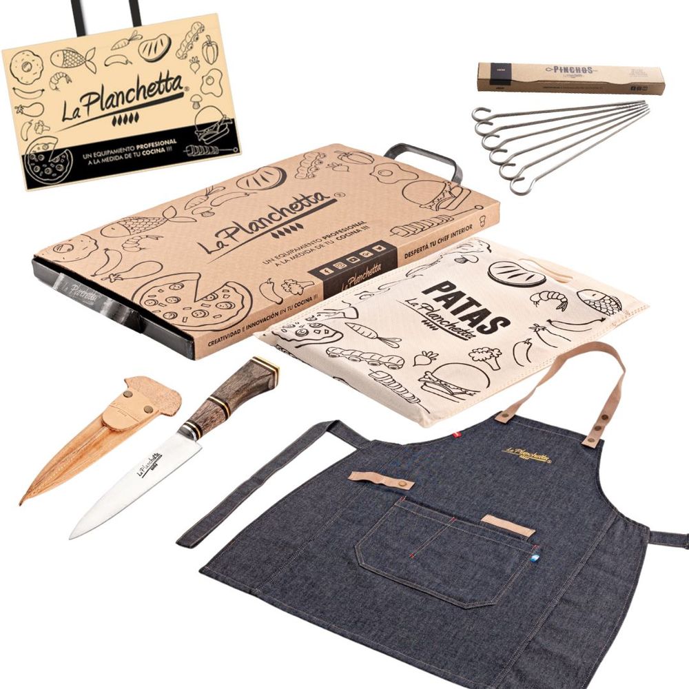 Kit Parrillero: Planchetta 2 Hornallas, Patas de Hierro, Set de Pinchos ...