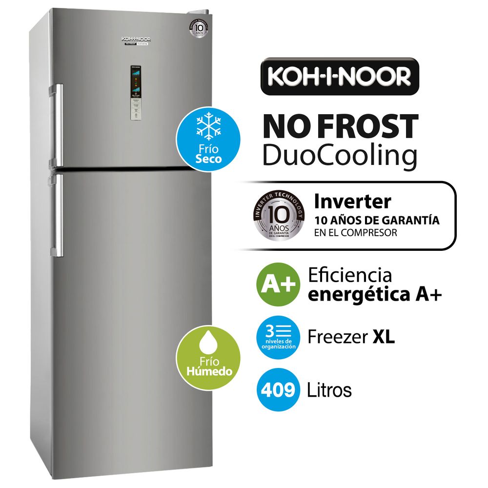 Heladera NO FROST DuoCooling Inverter 409 L. Acero KHDA42DI/9