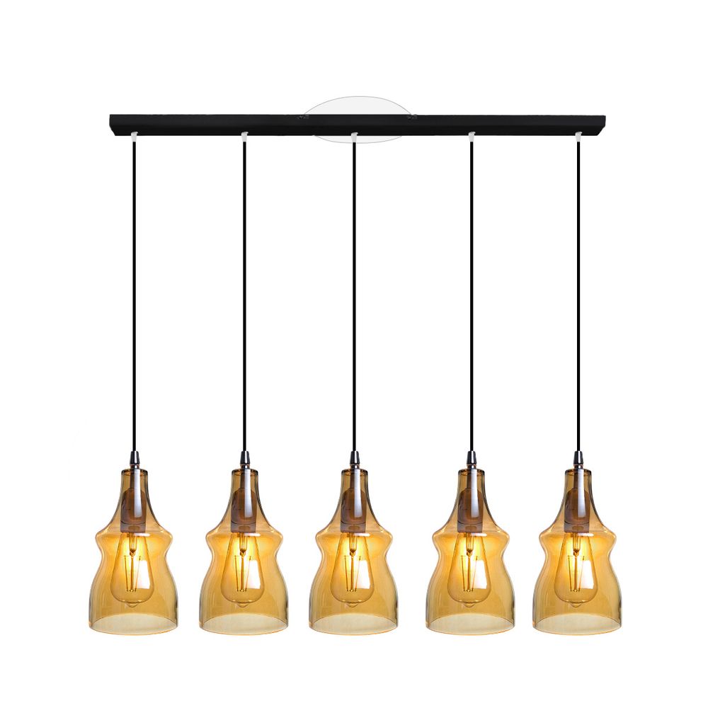 Lampara Colgante Vidrio Lina 5 Luces Cocina Living Negro Ambar Led E27 ...