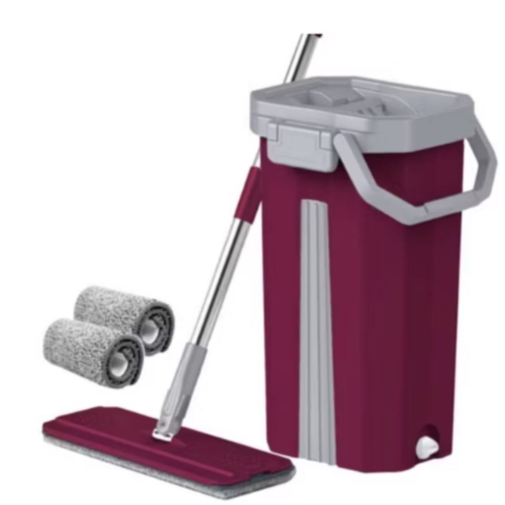 Mopa plana con 2 paños de microfibra y balde escurridor Bordo