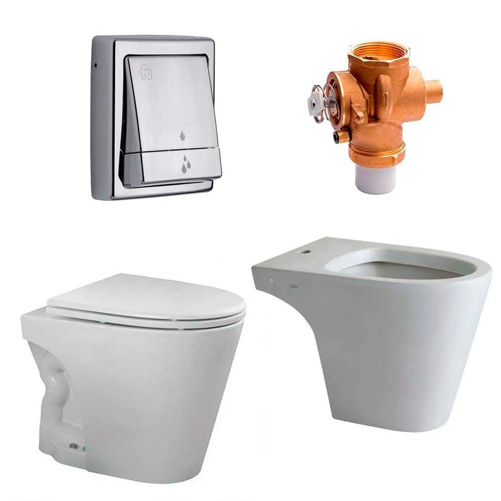 Baño Ferrum Marina Inodoro Bidet Tapa Tecla Valvula Fv