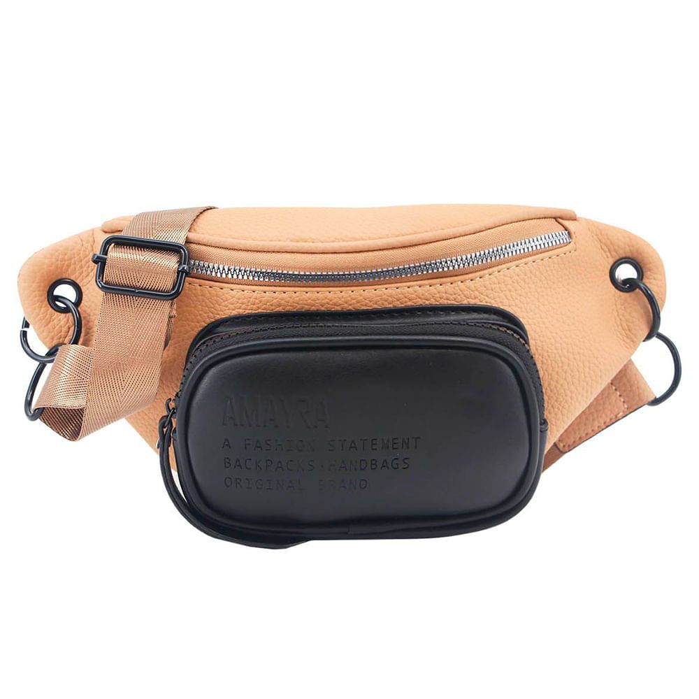 Riñonera Amayra Simil Cuero Graneado Con Bolsillo Combinado