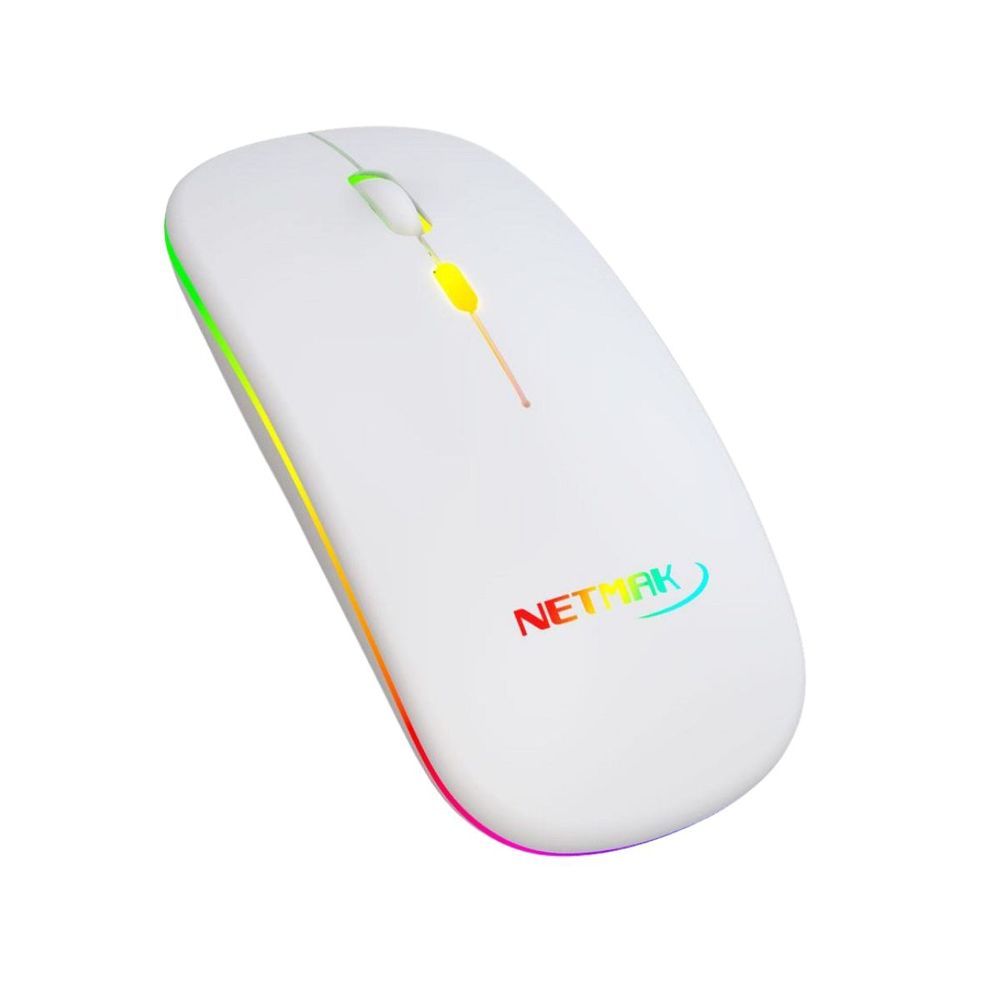 Mouse Inalámbrico Recargable Luz Led Rgb Silencioso Portátil Blanco Netmak