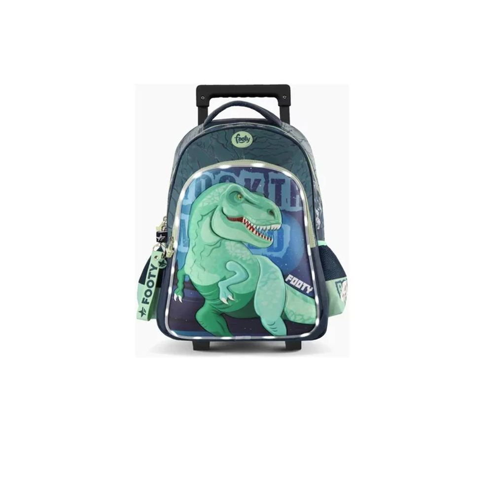 Mochila Carrito 18 Dinosaurio T-rex Con Luz Led Verde- Footy
